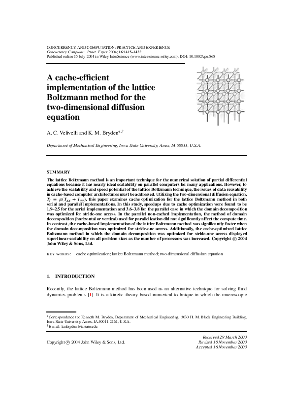 (PDF) A cache-efficient implementation of the lattice Boltzmann method for the two-dimensional ...