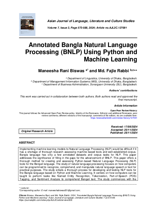 (PDF) Annotated Bangla Natural Language Processing (BNLP) Using Python ...