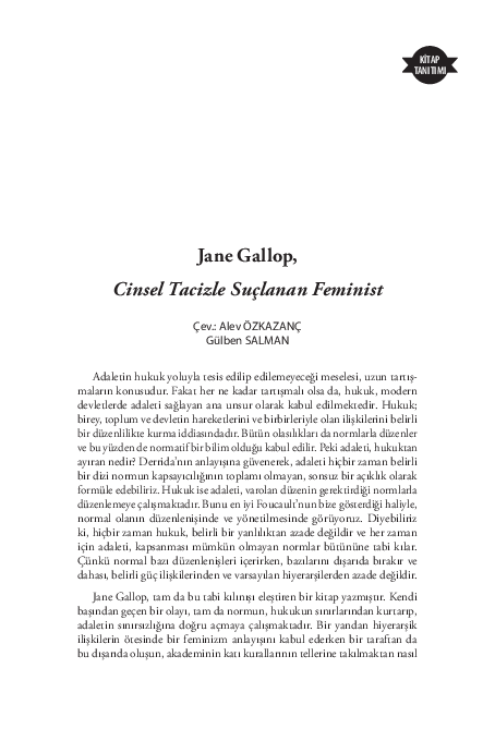 (PDF) Jane Gallop, Cinsel Tacizle Suçlanan Feminist