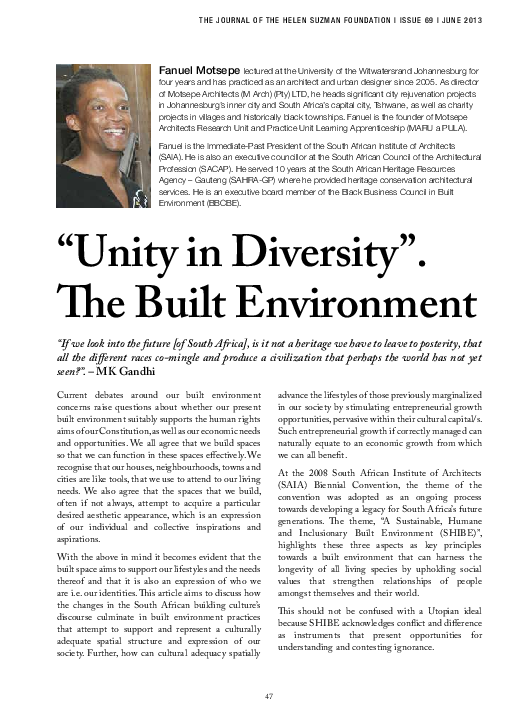 (PDF) Unity in Diversity". The Built Environment