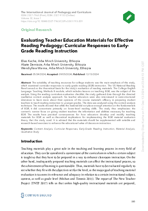 (PDF) Evaluating Teacher Education Materials for Effective Reading ...