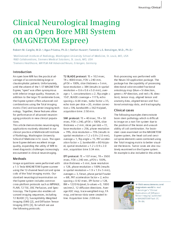 (PDF) Clinical neurological imaging on an open bore MRI system ...