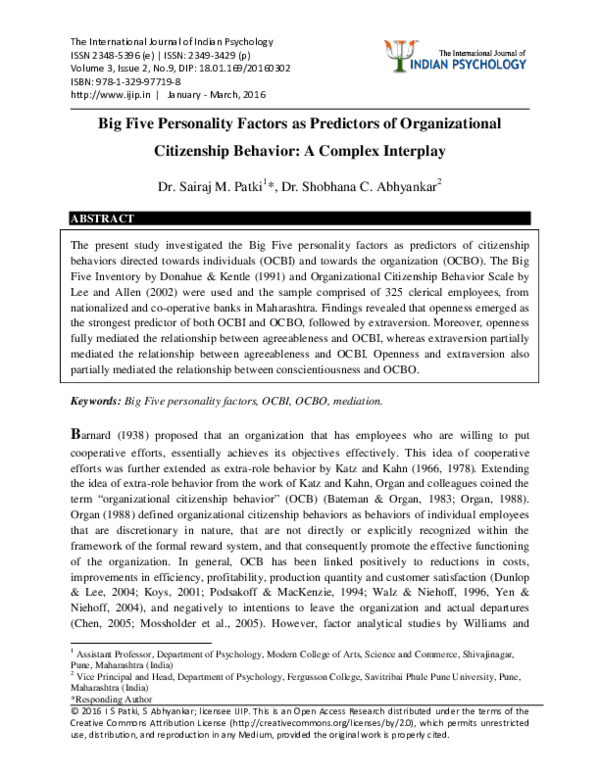 (PDF) Big Five Personality Factors as Predictors of Organizational ...