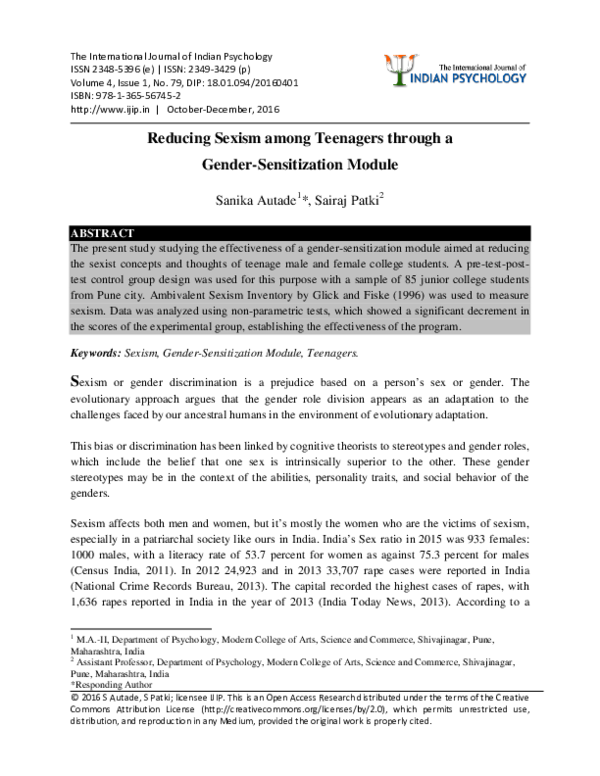 (PDF) Reducing Sexism among Teenagers through a Gender-Sensitization Module