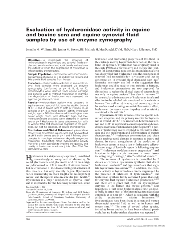 (PDF) Evaluation of hyaluronidase activity in equine and bovine sera ...