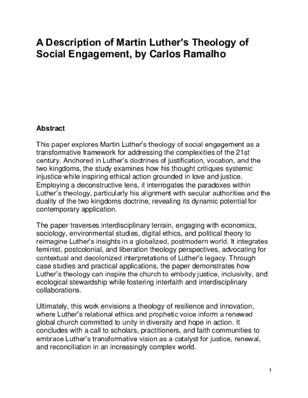 (PDF) A Description of Martin Luther's Theology of Social Engagement ...
