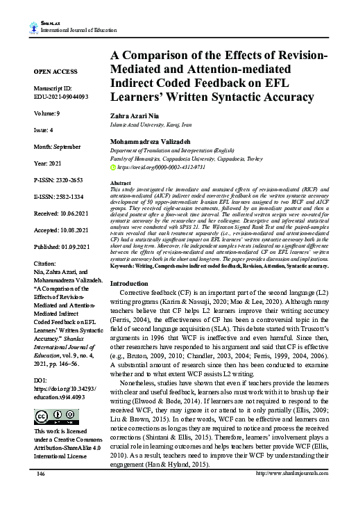 (PDF) A Comparison of the Effects of RevisionMediated and Attention-mediated Indirect Coded ...