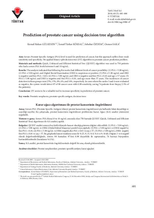 (PDF) Prediction of prostate cancer using decision tree algorithm