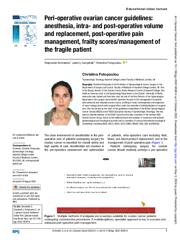 (PDF) Peri-operative ovarian cancer guidelines: anesthesia, intra- and ...