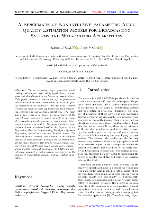 (PDF) A Benchmark of Non-intrusive Parametric Audio Quality Estimation Models for Broadcasting ...