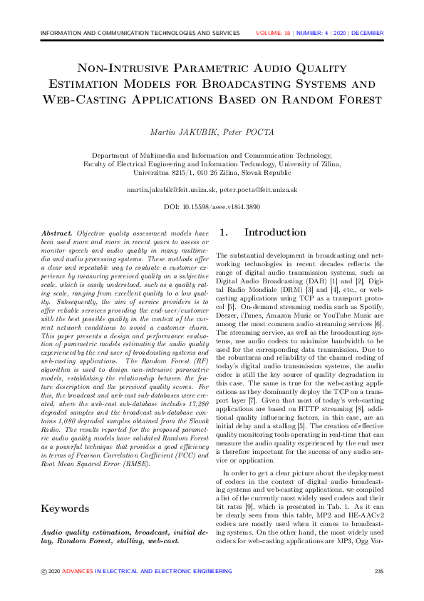 (PDF) Non-Intrusive Parametric Audio Quality Estimation Models for Broadcasting Systems and Web ...