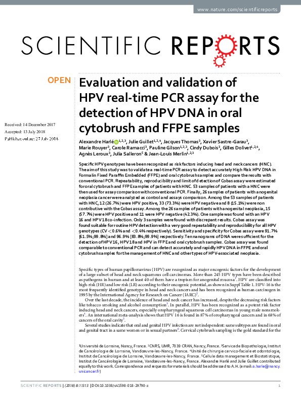 (PDF) Evaluation and validation of HPV real-time PCR assay for the ...