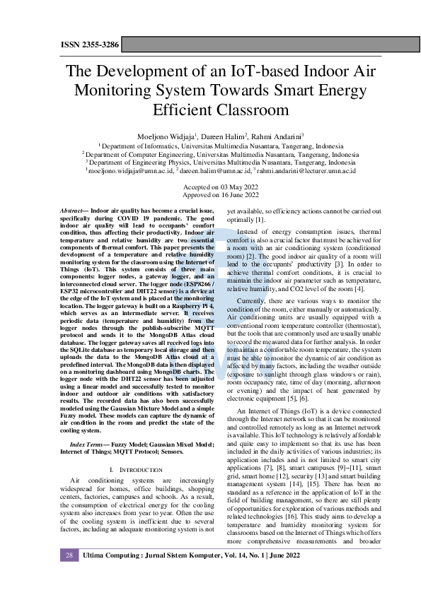 (PDF) The Development of an IoT-based Indoor Air Monitoring System ...