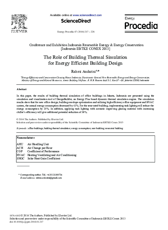 (PDF) The Role of Building Thermal Simulation for Energy Efficient ...
