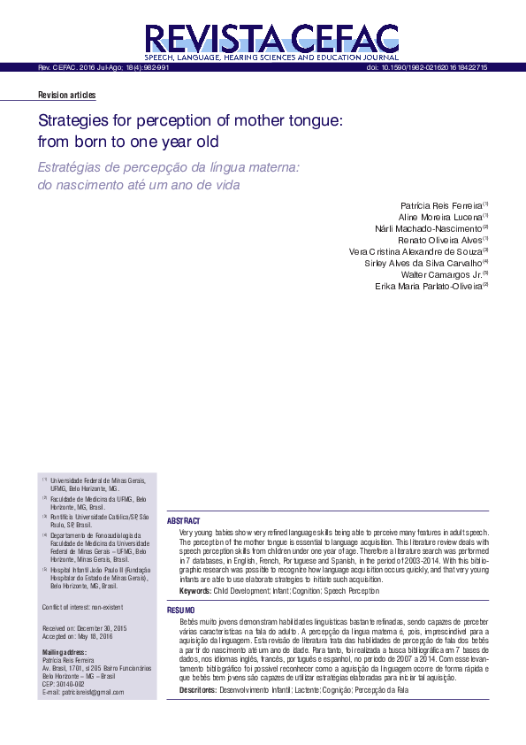 (PDF) Strategies for perception of mother tongue: from born to one year ...