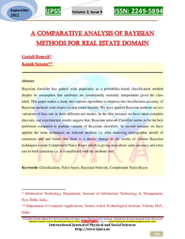 (PDF) A comparative analysis of Bayesian methods for real estate domain