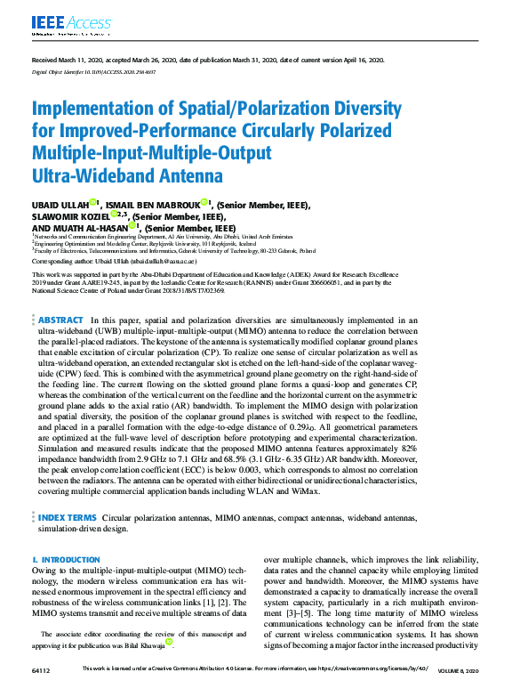 (PDF) Implementation of Spatial/Polarization Diversity for Improved-Performance Circularly ...