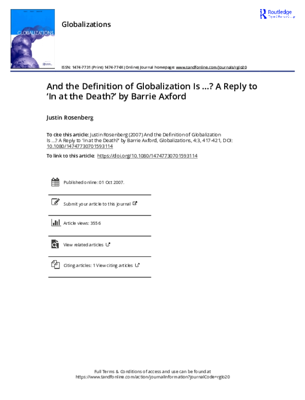 (PDF) 2007: And the Definition of Globalization Is …? A Reply to ‘In at ...
