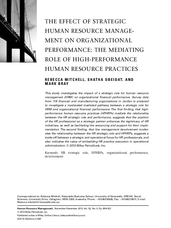 (PDF) The Effect of Strategic Human Resource Management on Organizational Performance: The ...