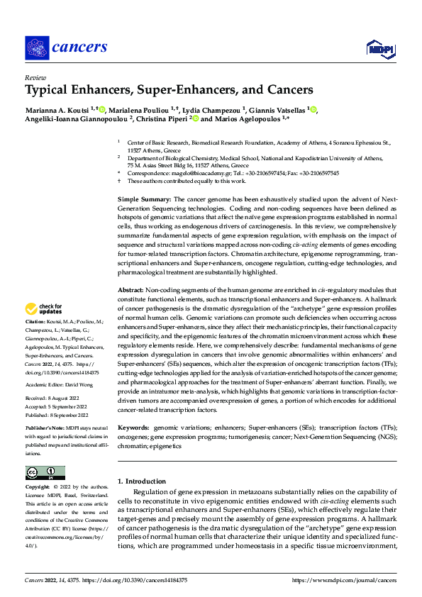 (PDF) Typical Enhancers, Super-Enhancers, and Cancers
