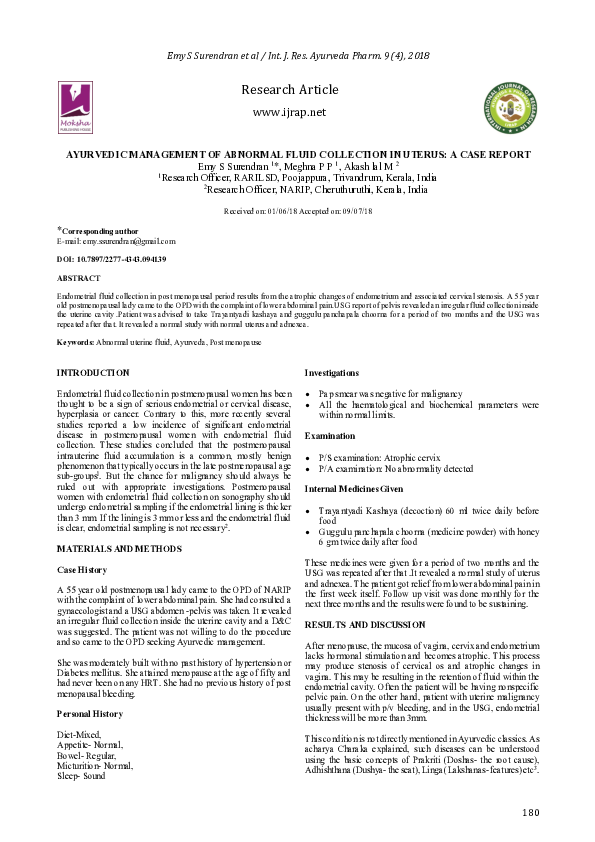 (PDF) Ayurvedic Management of Abnormal Fluid Collection in Uterus: A ...