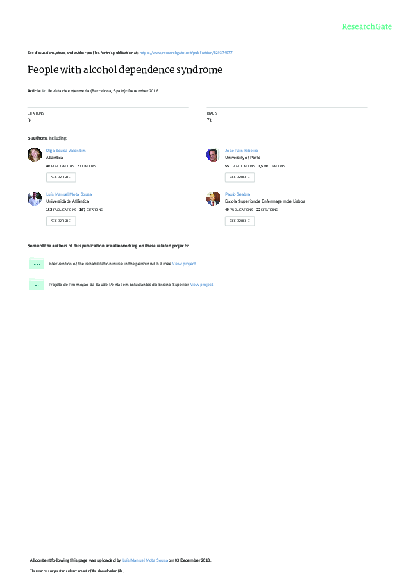 (PDF) People with alcohol dependence syndrome: perception of the causes