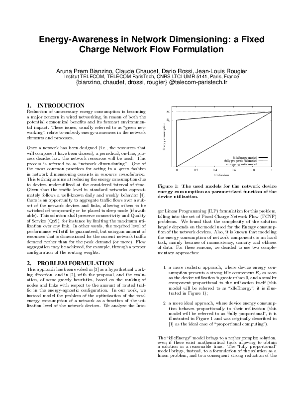 (PDF) Energy-Awareness in Network Dimensioning: a Fixed Charge Network Flow Formulation