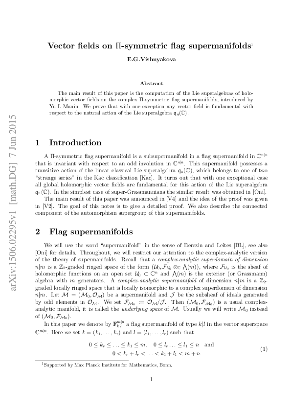 (PDF) Vector fields on $Π$-symmetric flag supermanifolds | Elizaveta ...