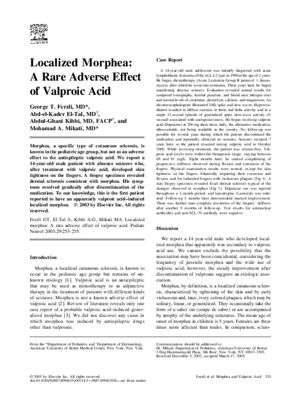 (PDF) Localized morphea: a rare adverse effect of valproic acid