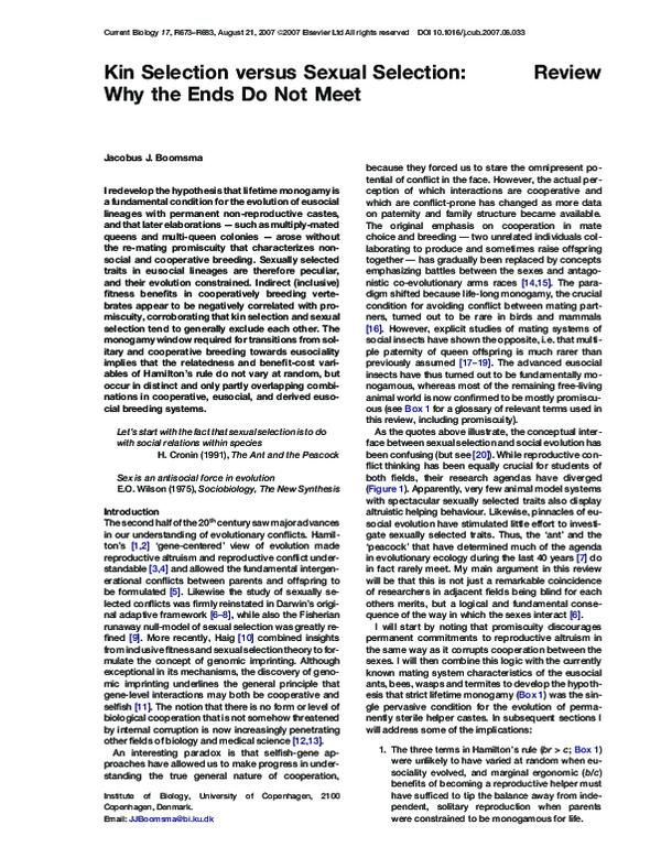 (PDF) Kin Selection versus Sexual Selection: Why the Ends Do Not Meet