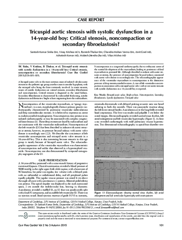 (PDF) Tricuspid aortic stenosis with systolic dysfunction in a 14-year ...