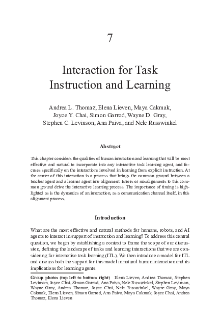 (PDF) Interaction for Task Instruction and Learning