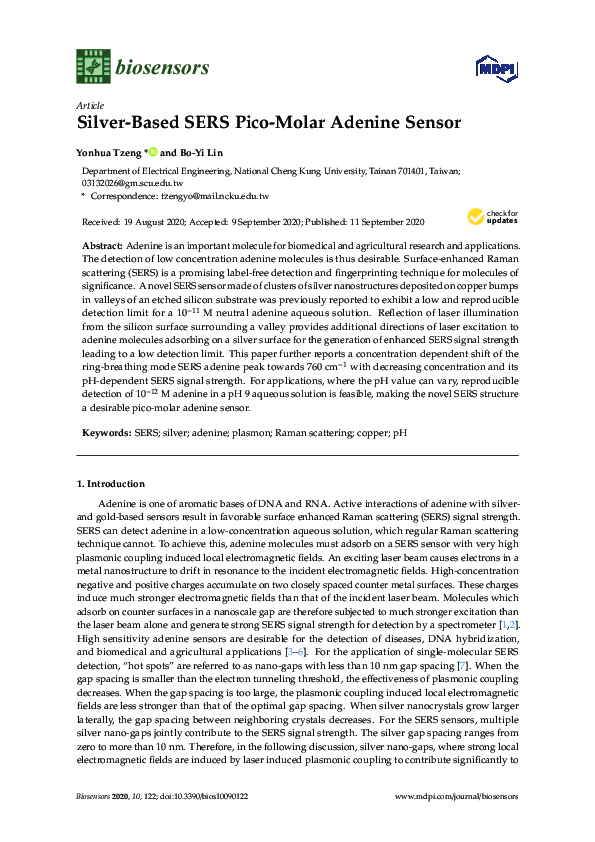 (PDF) Silver-Based SERS Pico-Molar Adenine Sensor
