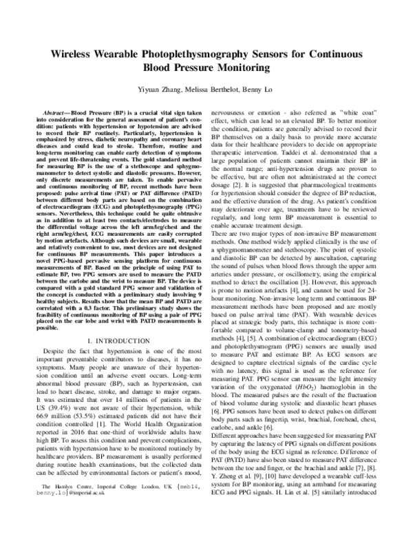 (PDF) Wireless wearable photoplethysmography sensors for continuous ...