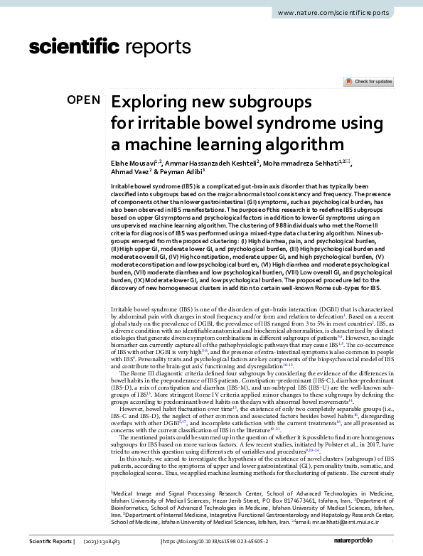 (PDF) Exploring new subgroups for irritable bowel syndrome using a ...
