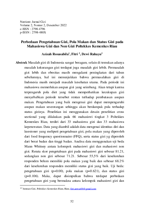 (PDF) Perbedaan Pengetahuan Gizi, Pola Makan dan Status Gizi pada ... (PDF) Perbedaan Pengetahuan Gizi, Pola Makan dan Status Gizi pada ...