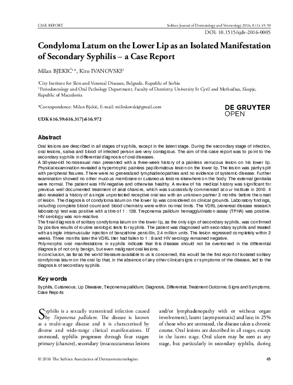 (PDF) Condyloma Latum on the Lower Lip as an Isolated Manifestation of ...