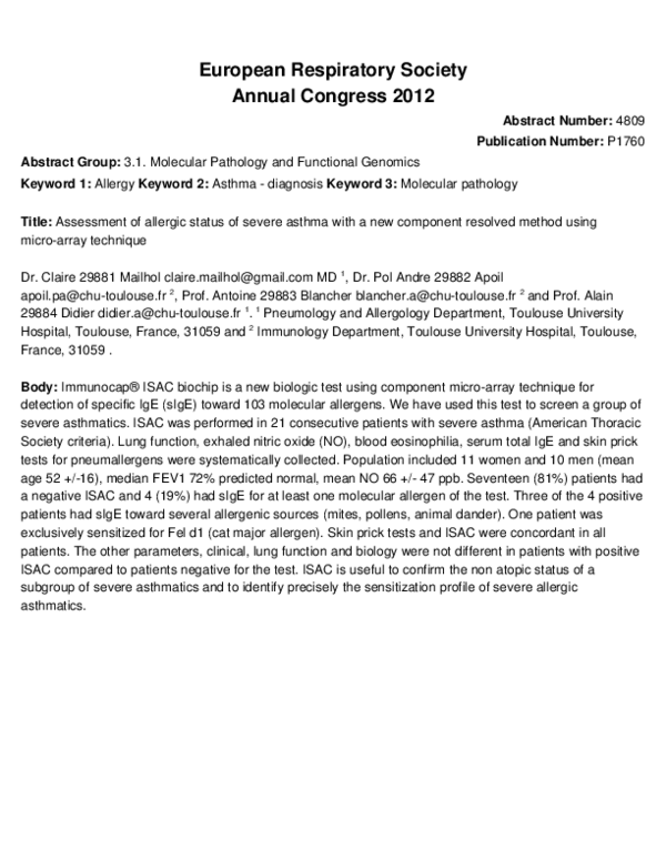 (PDF) Assessment Of Allergic Status Of Severe Asthma By The New ...