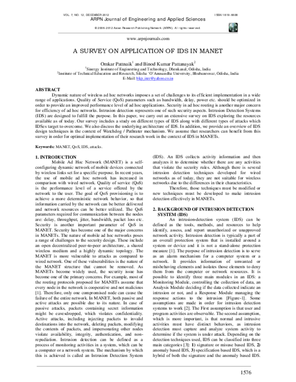 (PDF) Survey on application of IDS in MANET