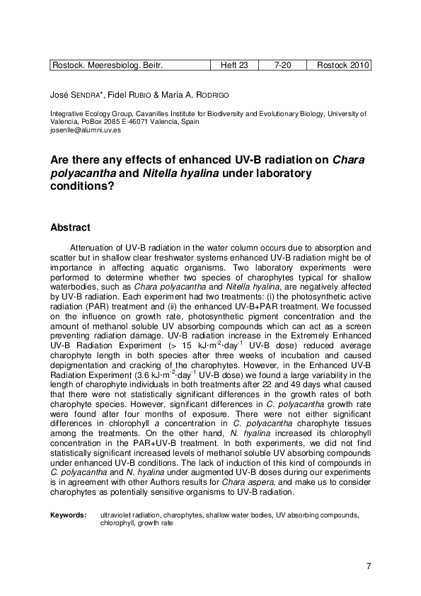 (PDF) Are there any effects of enhanced UV-B radiation on Chara ...