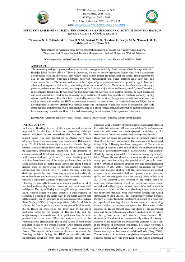 (PDF) Effect of Reservoir Utilization and Other Anthropogenic ...