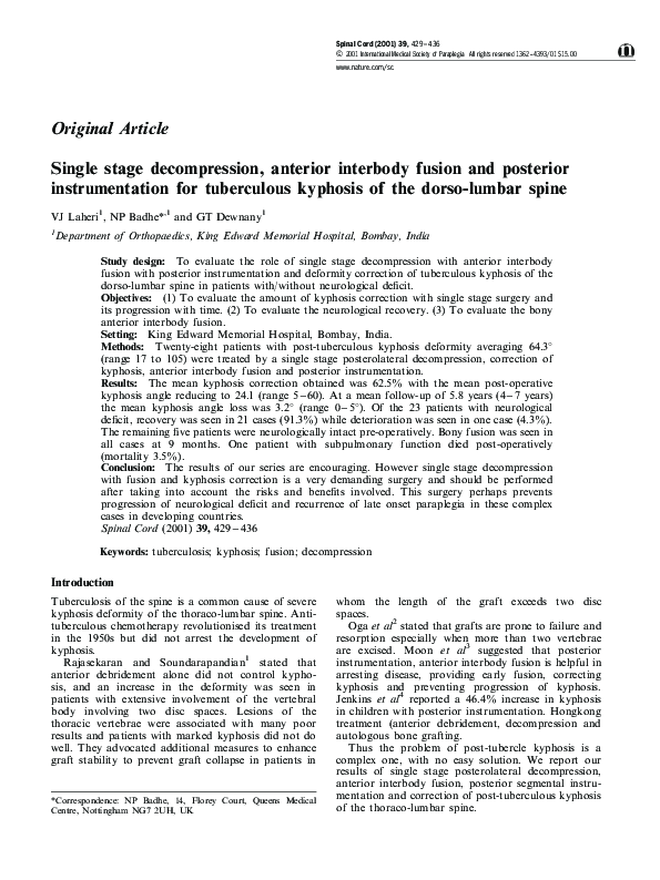 (PDF) Single stage decompression, anterior interbody fusion and ...