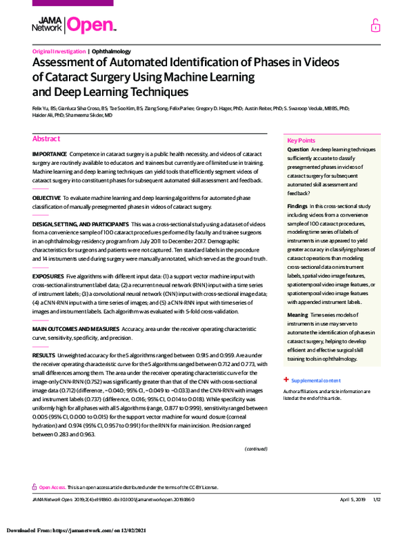 (PDF) Assessment of Automated Identification of Phases in Videos of Cataract Surgery Using ...