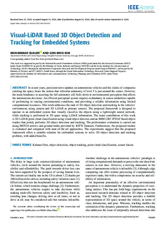 Pdf Visual Lidar Based 3d Object Detection And Tracking For Embedded