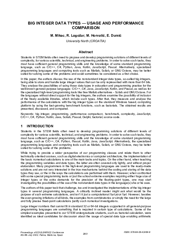 Pdf Big Integer Data Types Usage And Performance Comparison