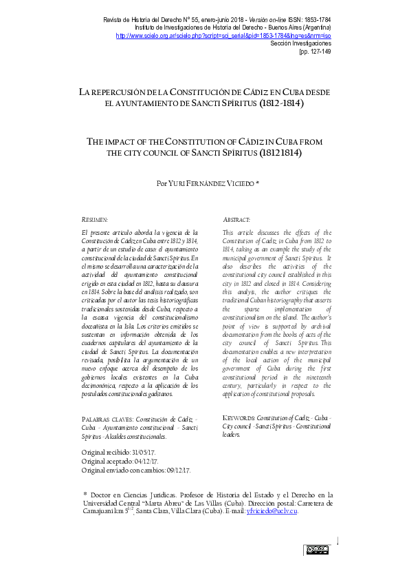 (PDF) La repercusión de la Constitución de Cádiz en Cuba desde el ...