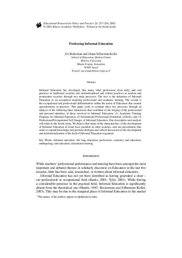 (PDF) Professing Informal Education