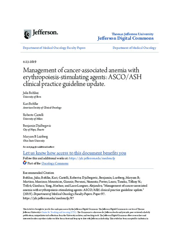 (PDF) Management of Cancer-Associated Anemia With Erythropoiesis ...