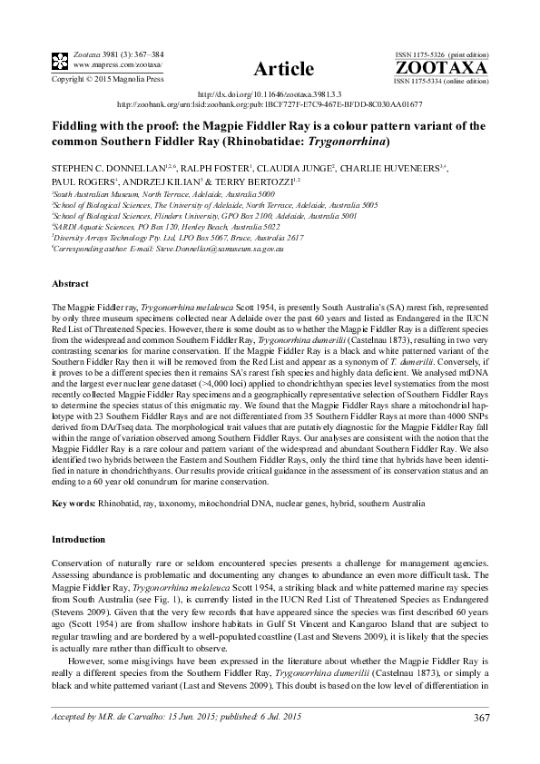 (PDF) Fiddling with the proof: the Magpie Fiddler Ray is a colour ...