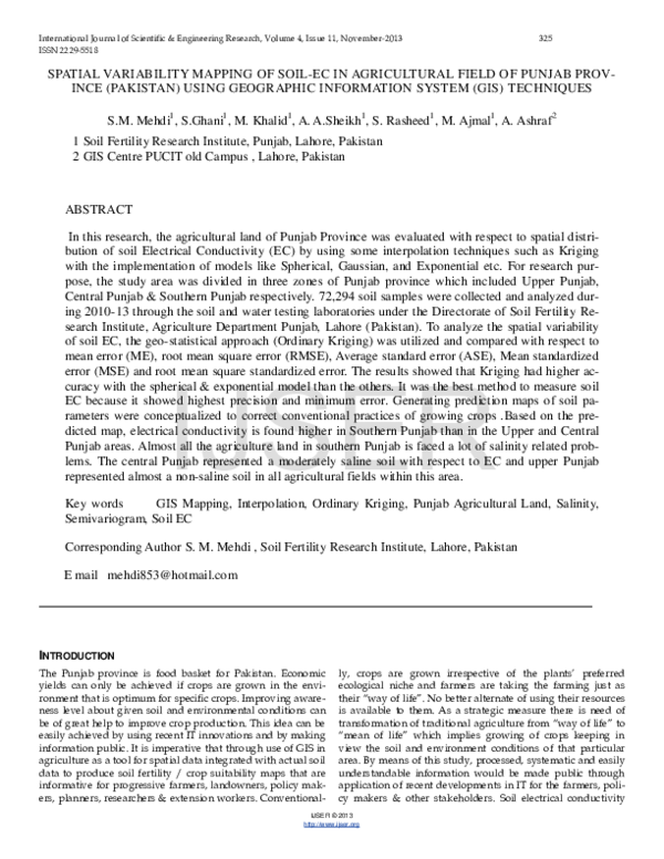 (PDF) Spatial Variability Mapping of Soil-Ec in Agricultural Field of Punjab Prov- Ince ...